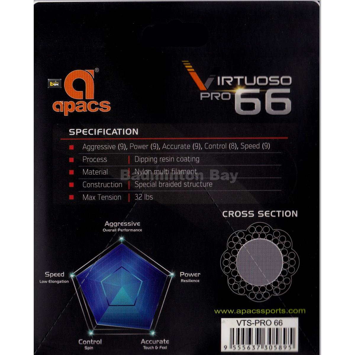 Apacs Virtuoso Pro 66 (0.66mm) Badminton String Made in Japan - Hard Feel