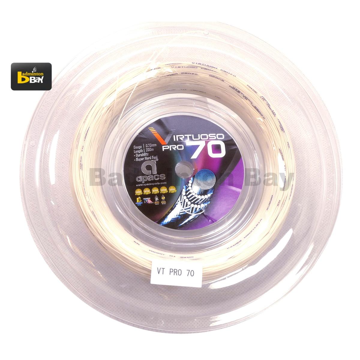 ~Out of stock 200m Reel - Apacs Virtuoso Pro 70 (0.70mm) Badminton String Made in Japan - Hard Feel